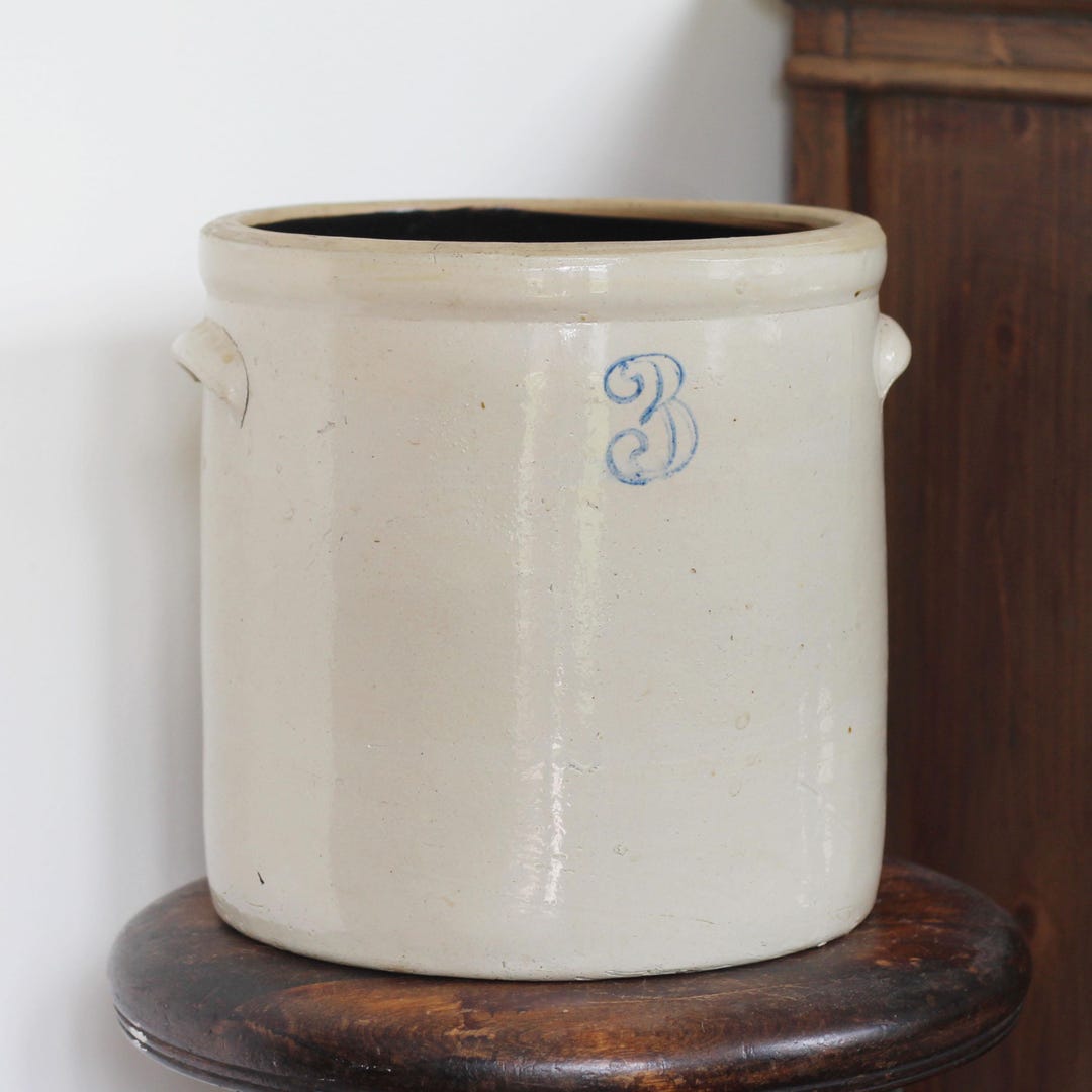 Antique Salt Glazed 3 Gallon Crock With Handles - Antique Stoneware ...