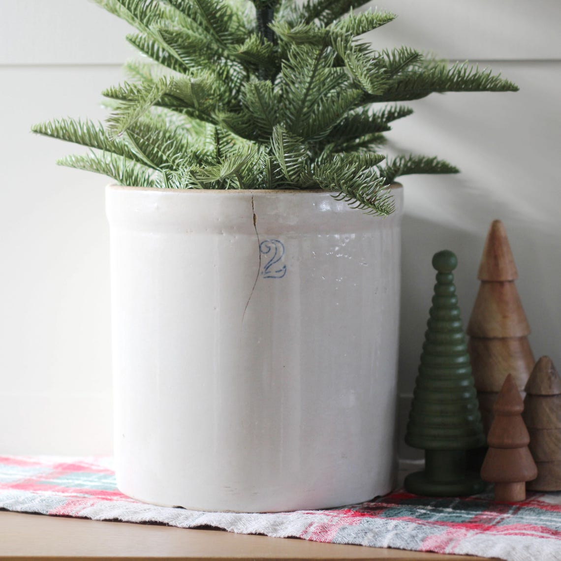Antique Stoneware Saltglazed 2 Gallon Crock - Primitive Cream Stoneware ...