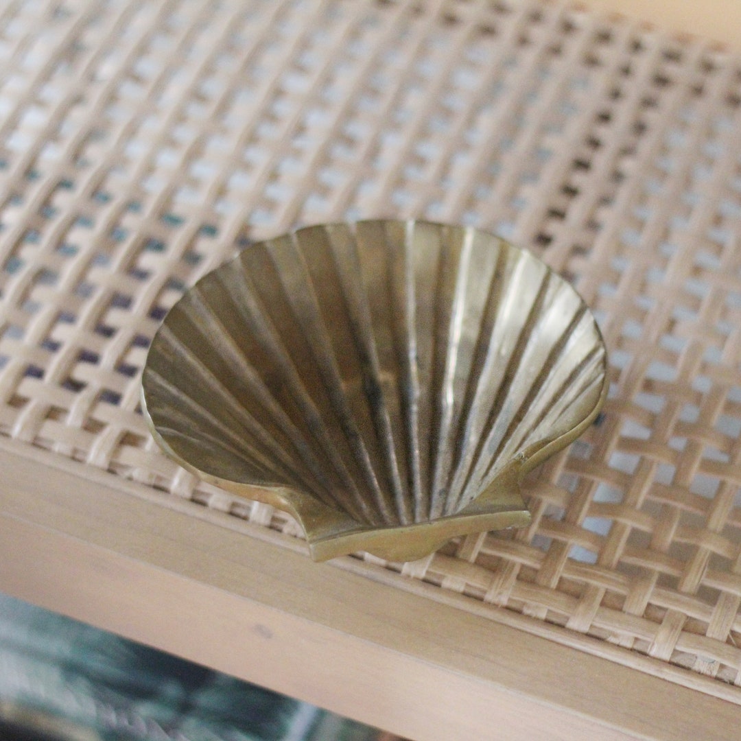 Vintage Solid Brass Scallop Shell Dish - Mid Century Solid Brass Shell ...