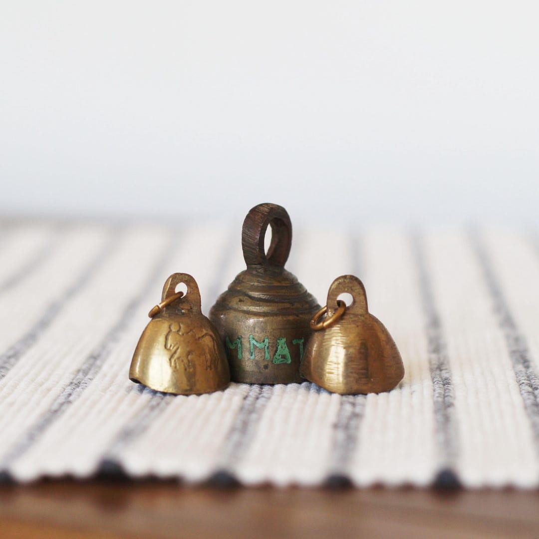 Antique Miniature Brass Bells - Set of 3 Miniature Etched Brass Bells ...