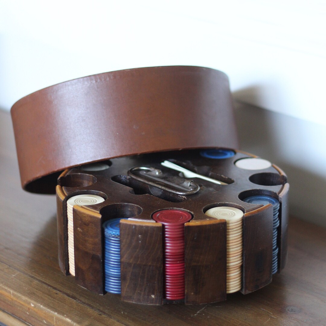 Vintage Poker Chip Covered Rotating Carousel Carrier W Poker Chips and ...