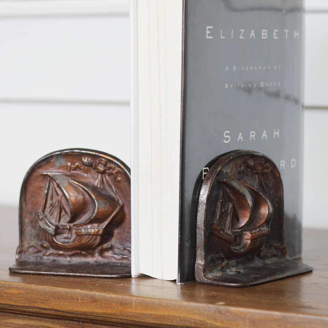 Vintage Cast Metal Ship Bookends W Bronze Finish Pair Arts & Crafts ...