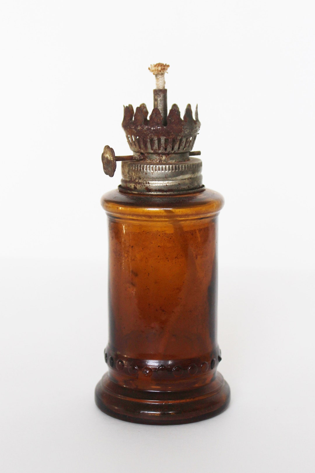 Vintage Amber Glass Oil Lamp Small Bubble Glass Wavy Glass Amber Glass ...