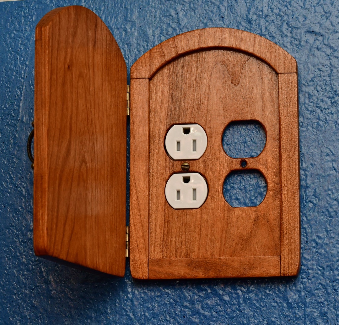 Cherry Wood DR5 Decorative Outlet Cover Door, Fairy Door, GFCI, Hidden Outlet Cover, Light ...