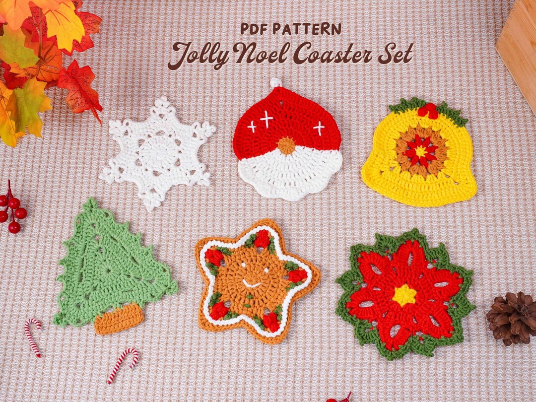 Jolly Noel Coaster Set Crochet Patterns, Festive Coaster Crochet PDF ...