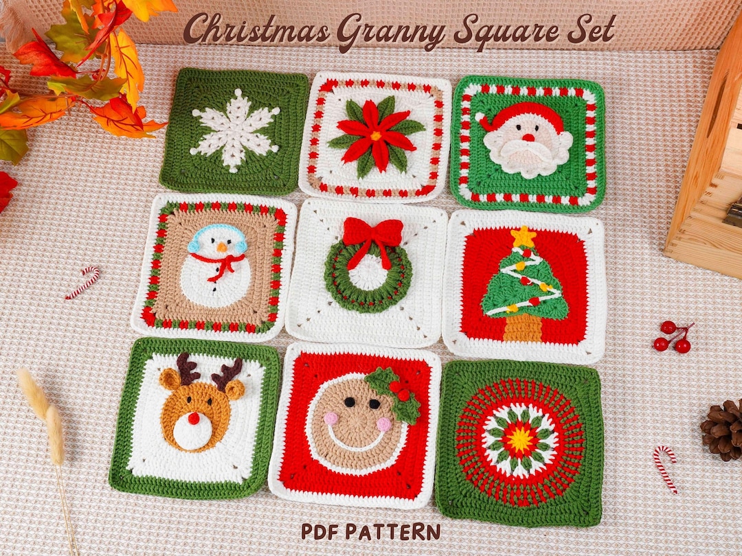 Christmas Granny Square Set Crochet Patterns, Festive Coaster Crochet ...
