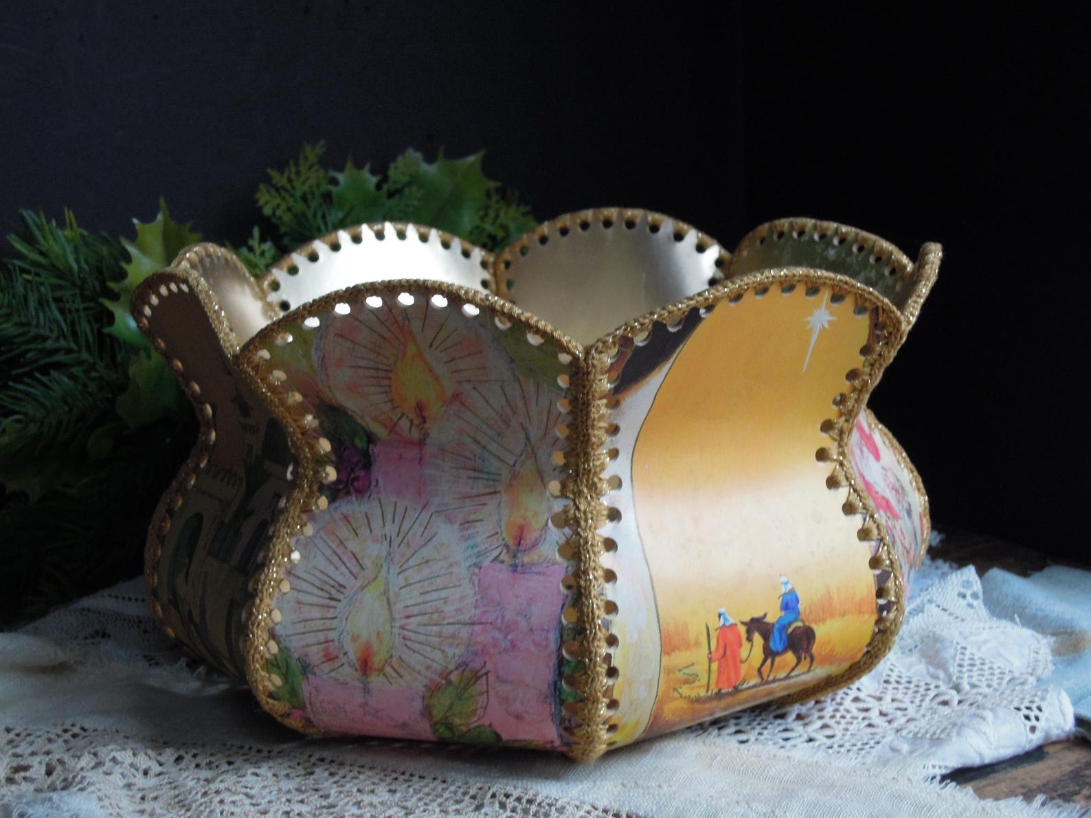 Vintage Christmas Card Basket / Hand Crafted Christmas Basket / Vintage ...