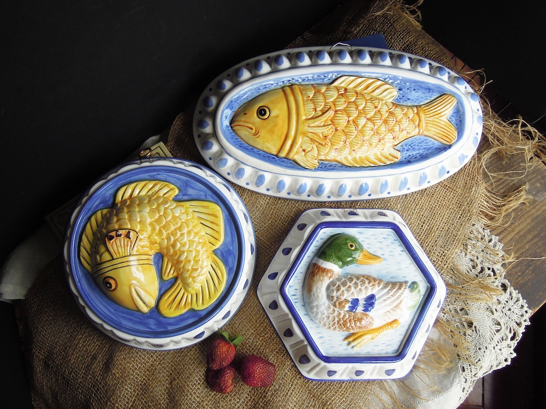 Three Vintage Ceramic Pottery Molds Jello Moulds / Butter Mold Aspic ...