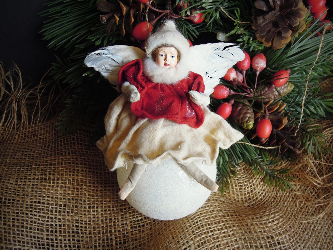 Vintage 6 Angel With White Feather Wings on Mica Snowball Candy ...