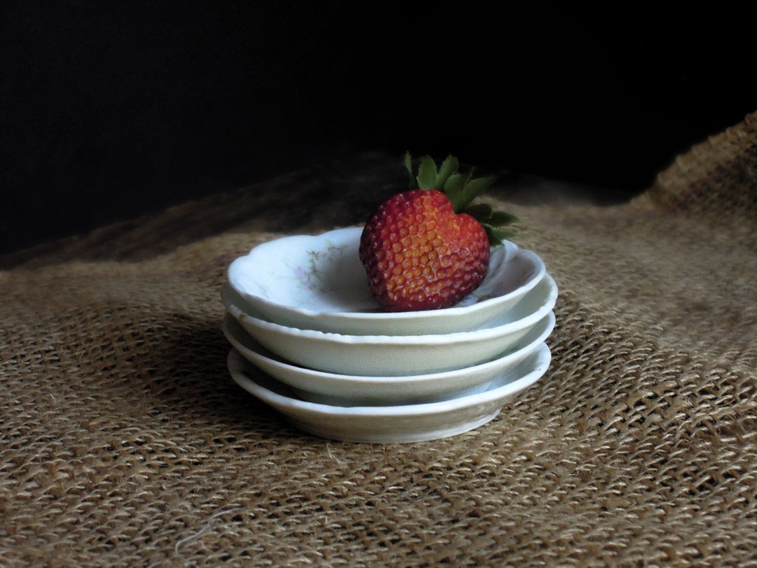 Four Antique Butter Pat Dishes / White & Pink French Limoges Porcelain ...