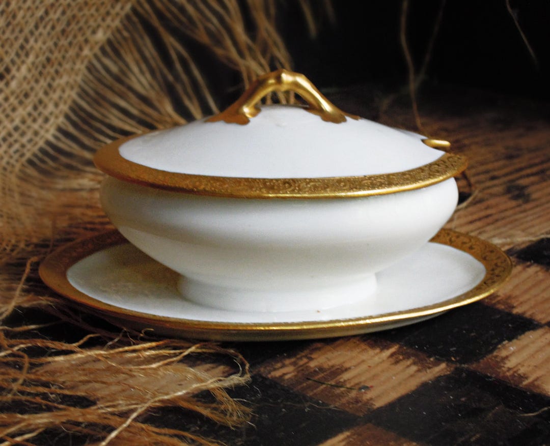 Vintage French Mini Tureen Lidded Sugar Mayonaise Bowl White Porcelain ...