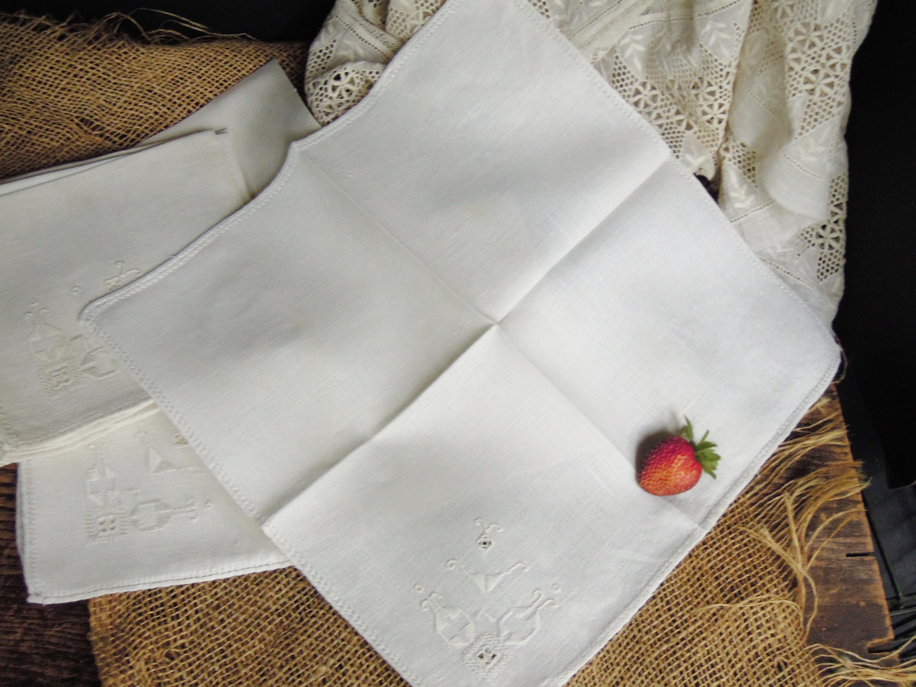 Ten Antique Napkins Linen Cut Work Embroidered Napkins / White Cotton ...