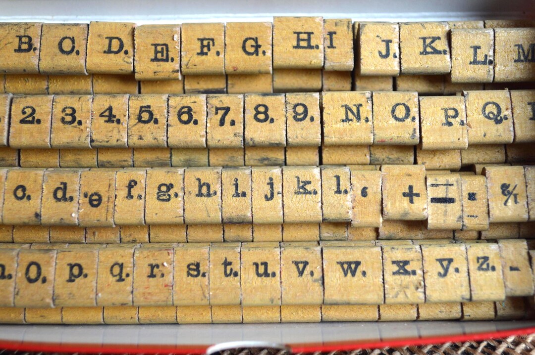 Vintage Industrial Wood and Rubber Number and Upper & Lower Case ...