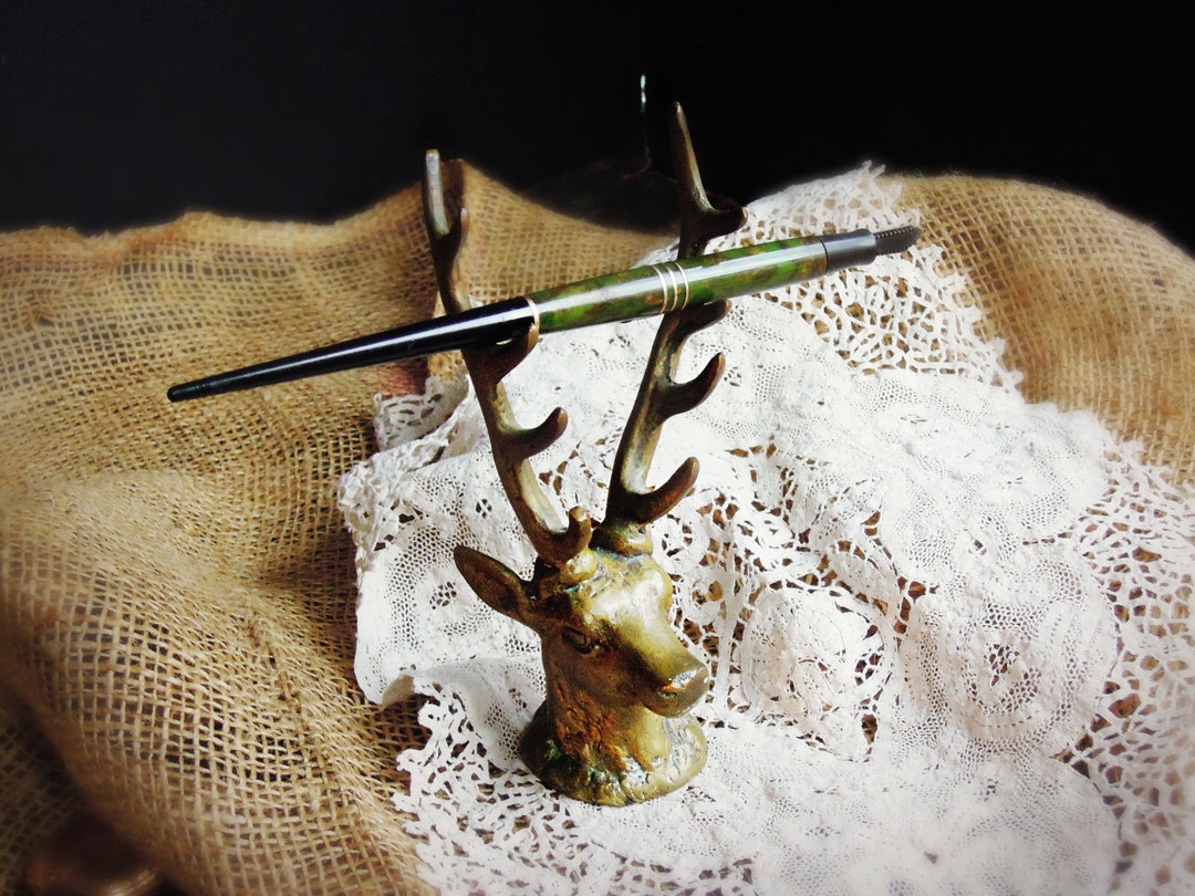 Vintage/ Antique Stag Figural Ink Quill Pen Rest / Brass Quill - Etsy