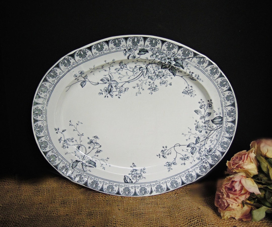 Antique Blue Transferware Platter English Ironstone Blue & White ...
