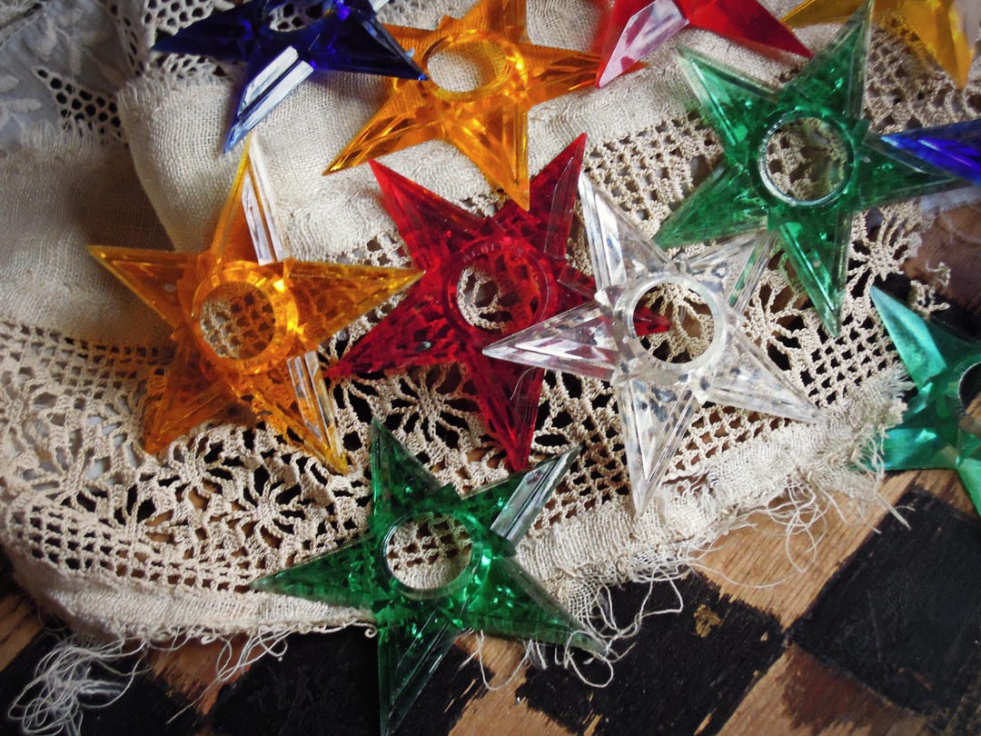 12 Vintage Plastic Star Christmas Light Bulb Reflectors / Glo Stars ...