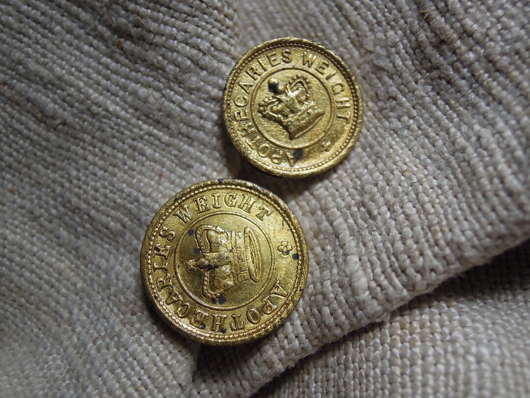 Two Antique Apothecary Coin Weights 1 Dram & Weight Token 2 Scruples ...