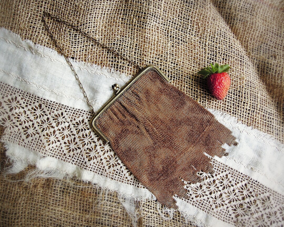 Antique Edwardian Brown Metal Mesh Coin Purse Wristlet / Chain Reticule ...