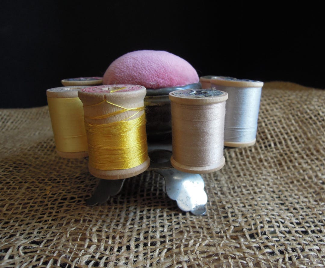 Antique Pincushion Antique Thread Spool Holder / Metal Pincushion ...