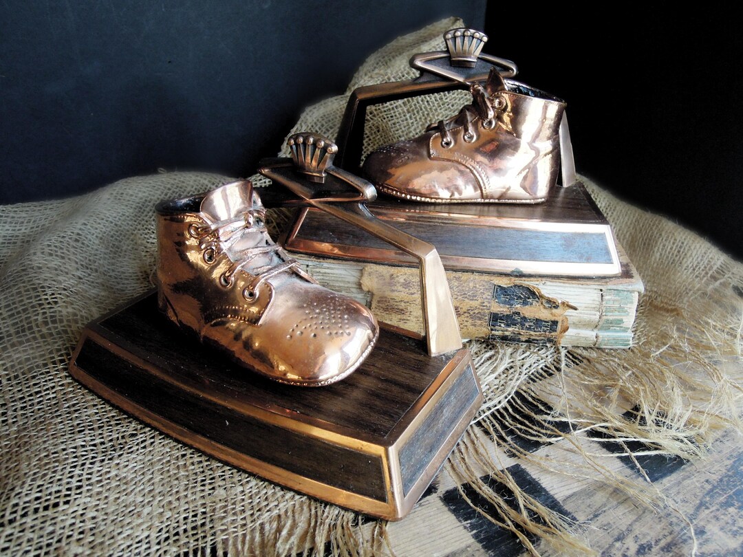 Vintage Bronzed Baby Shoe Bookends / Pair of Baby Shoes Gilded Bronze ...