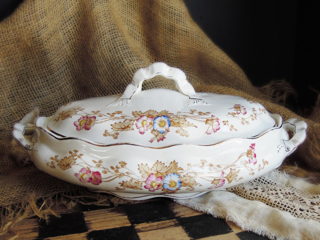 Antique 1890s Transferware Royal Semi Porcelain / Casserole / Tureen ...