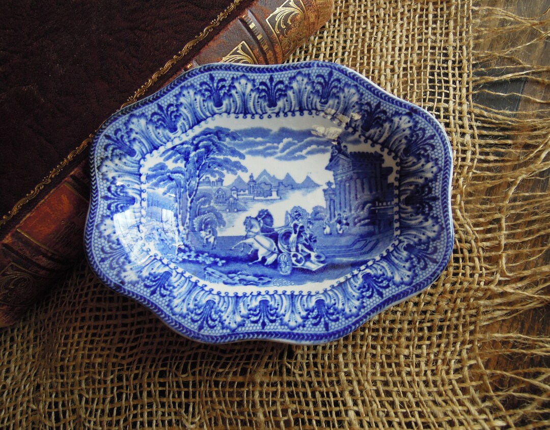 Antique Blue Transferware Ironstone Small Oval Dish / Cauldon/ England ...