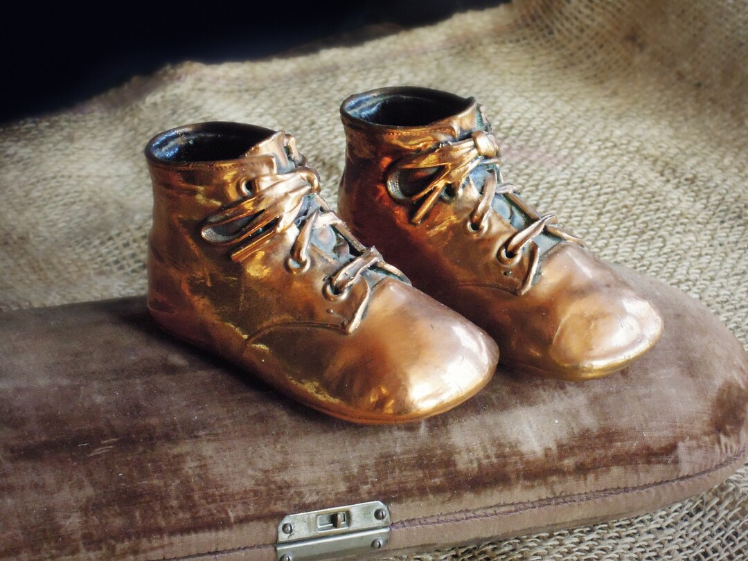 Vintage Bronzed Baby Shoes / Pair of Baby Shoes Gilded Bronze / Baby ...