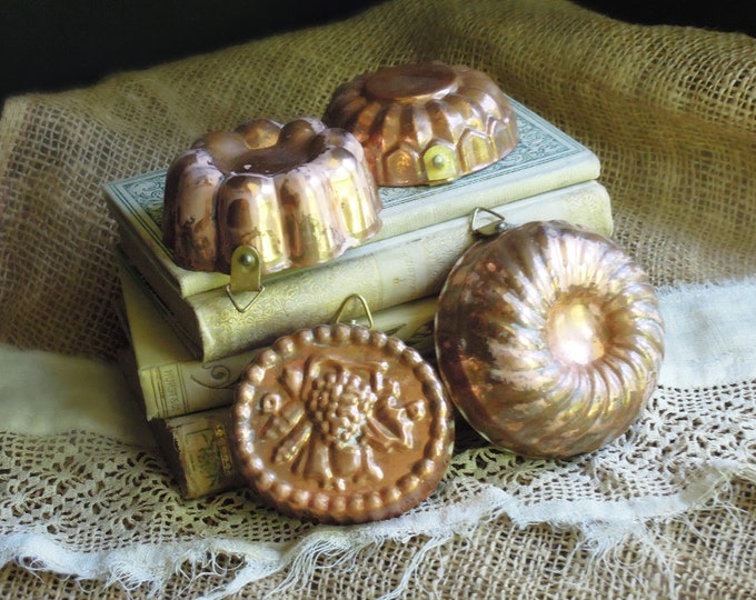 Four Vintage Copper Molds French Copper Moulds Cream Form Pudding Aspic ...