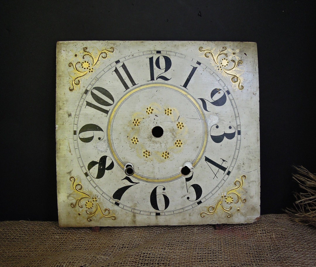 Antique Wall Hanging Wood Grandfather Clock Dials Face Gold Details ...