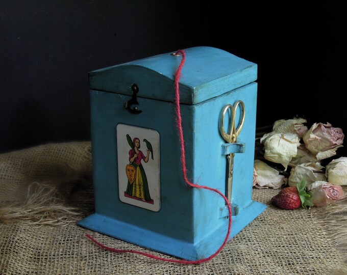 Antique String Dispenser and Scissor Holder / Wood Box Italian String ...