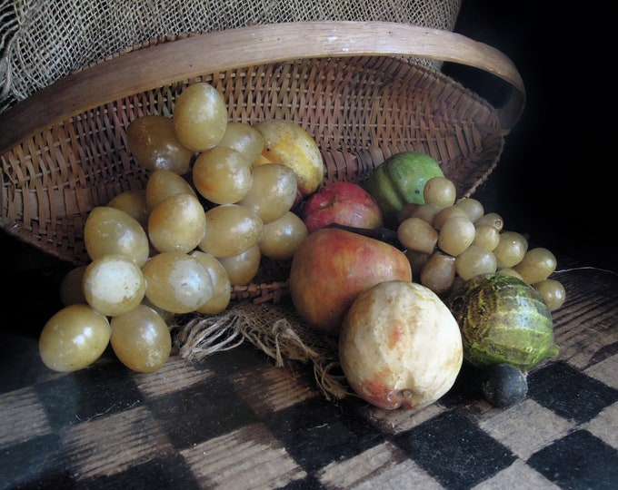 8 Antique Italian Alabaster Carved Fruit Alabaster Grapes Alabaster Fig ...