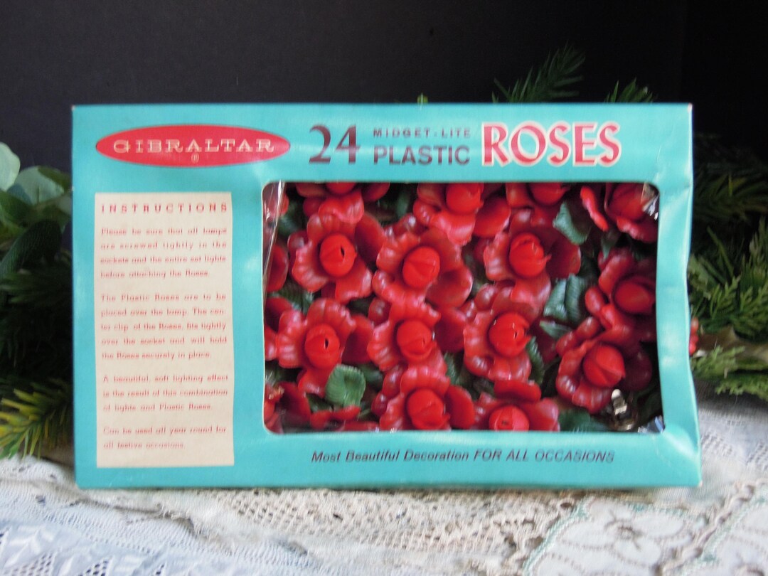 24 Vintage Roses Plastic for Mini Lights in Original Box Mid Century ...