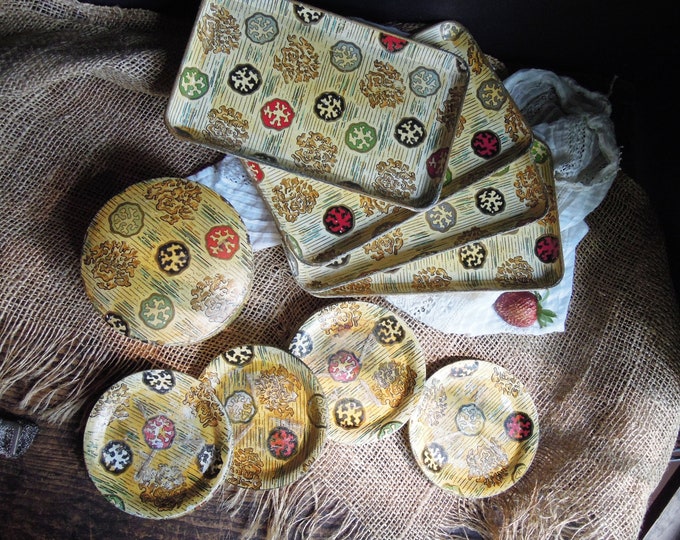 Four Vintage Japanese Papier-mâché Trays & Coasters / Made in Japan ...