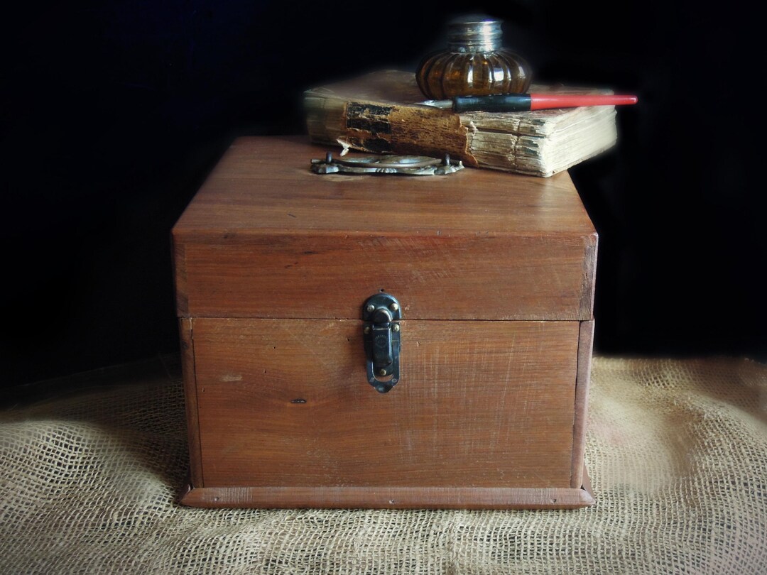 Antique Wood Storage Latch / Cabinet Photo Box / Jewelry Box / Playing ...