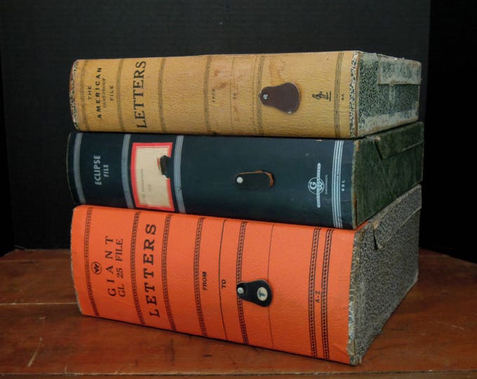 Three Vintage Cardboard File Boxes A-Z Dividers / Letter Boxes With ...