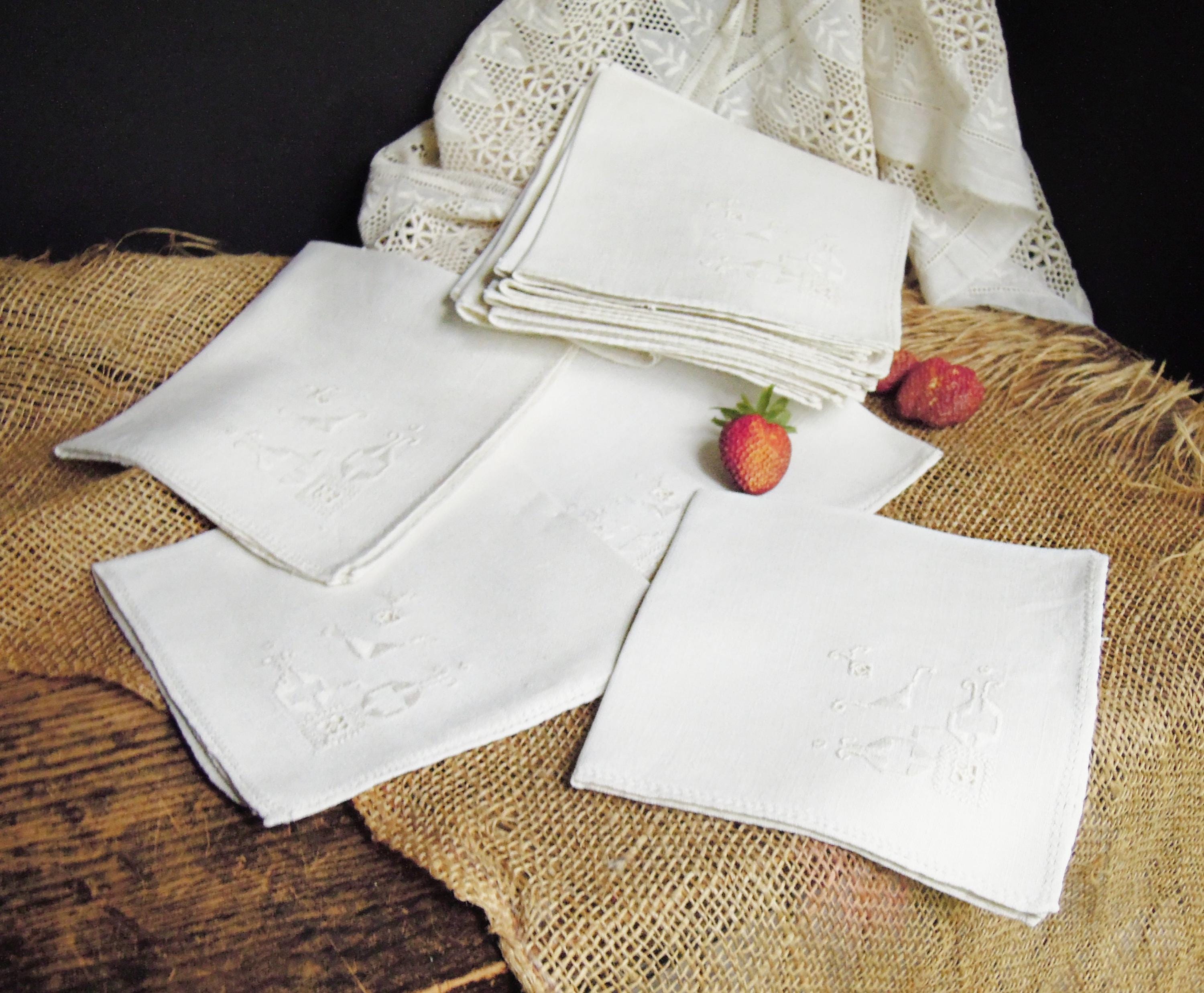 Ten Antique Napkins Linen Cut Work Embroidered Napkins / White Cotton ...