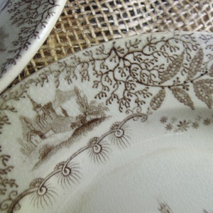 Three Antique Brown Transferware Plates / Mini Wall Collection ...