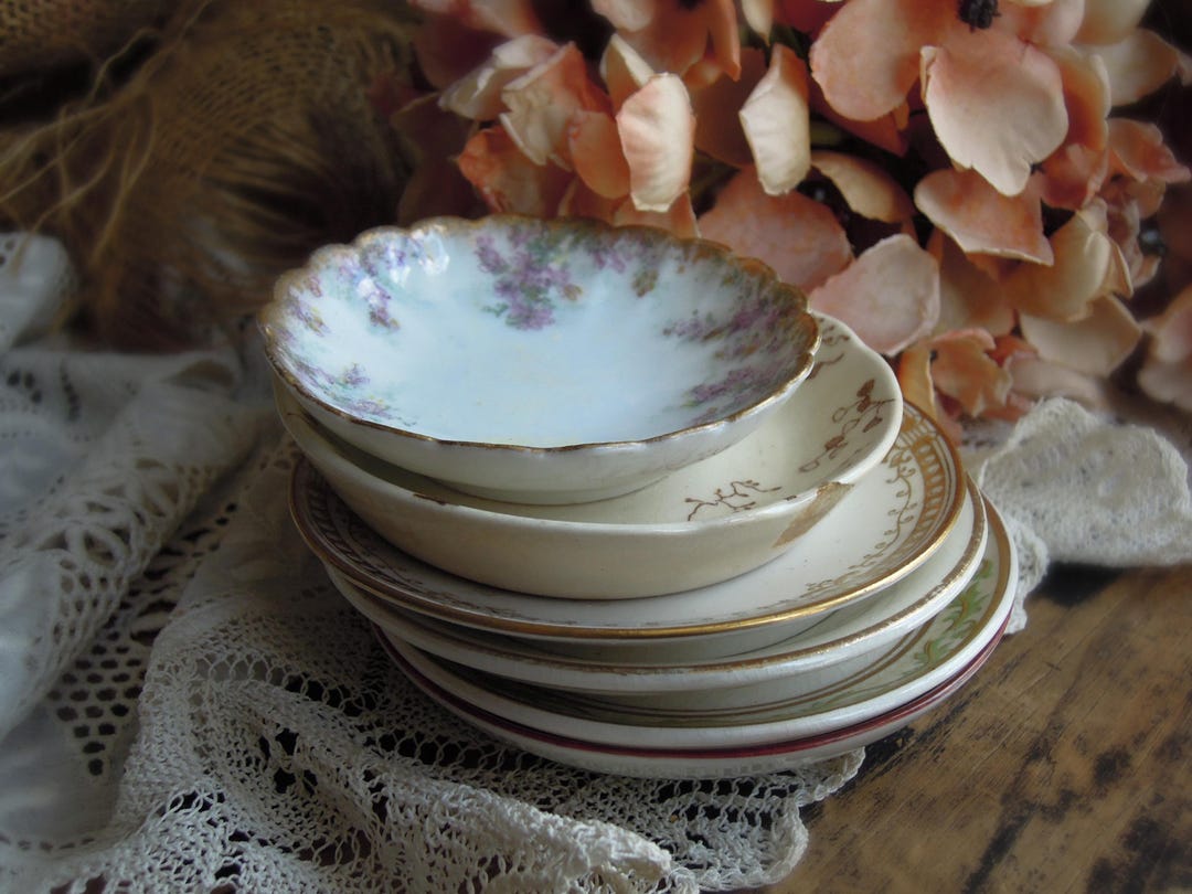 Six Antique Butter Pat Dishes / White Ironstone or Transferware Butter ...