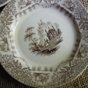 Three Antique Brown Transferware Plates / Mini Wall Collection ...