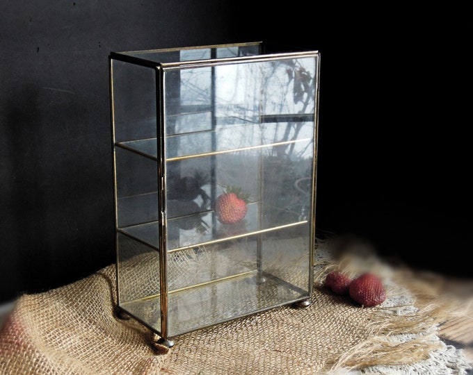 Vintage Glass Curiosity Cabinet / Display Cabinet / Vintage Brass and ...