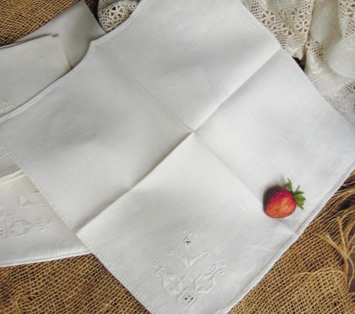 Ten Antique Napkins Linen Cut Work Embroidered Napkins / White Cotton ...