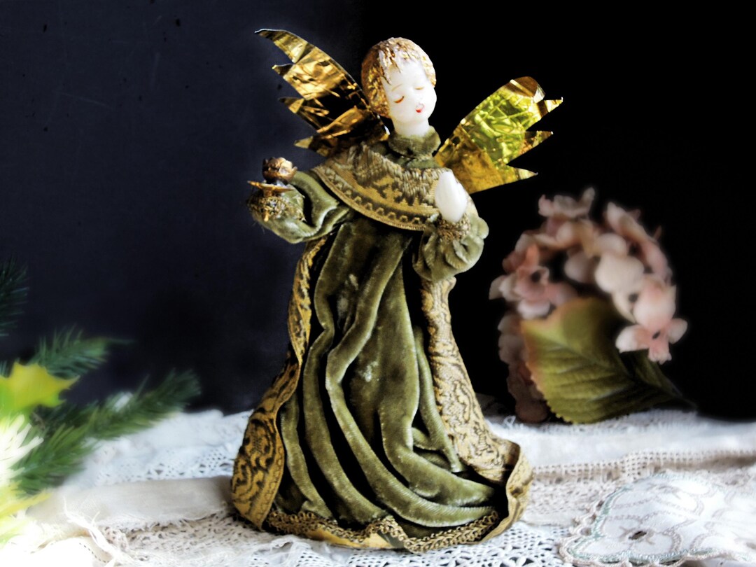 Vintage 1950s Koestel 9" German Wax Angel Christmas Tree Topper Dresden ...