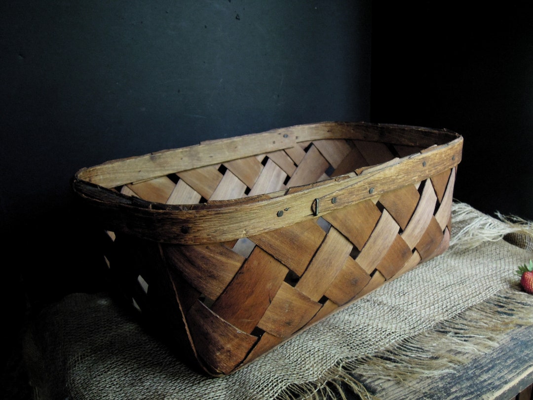 Vintage Slat Basket / Wood Slat Basket / Primitivel Market Basket ...