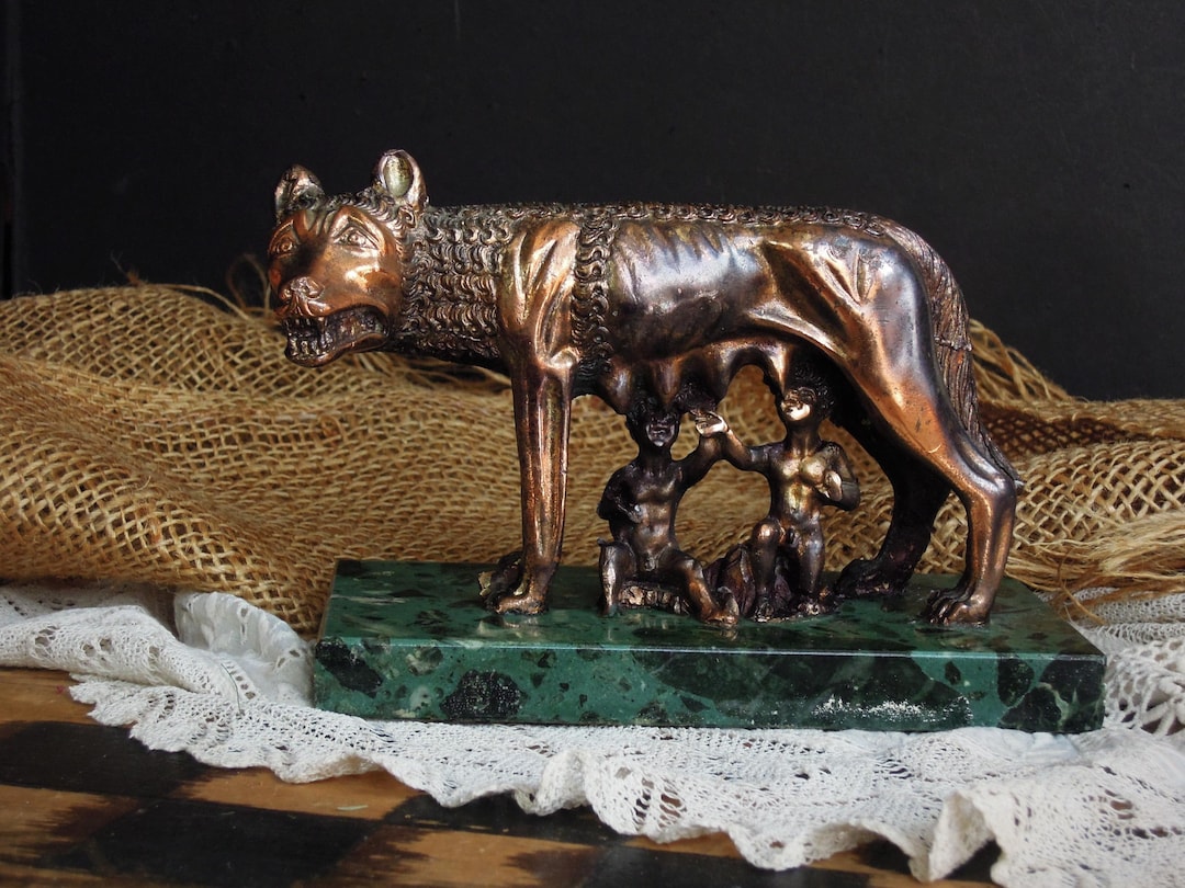 Vintage Bronze & Marble Figurine Sculpture Lupa Capitolina She-wolf ...