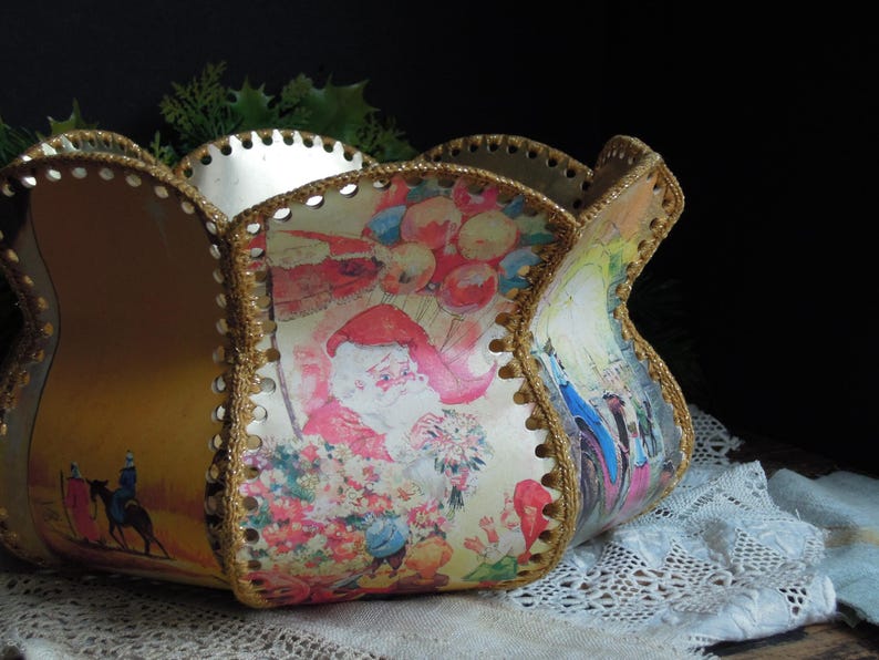 Vintage Christmas Card Basket / Hand Crafted Christmas Basket / Vintage ...