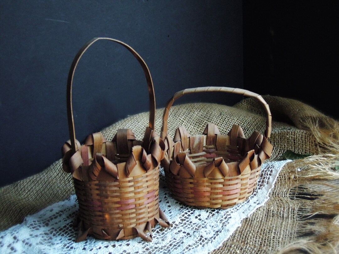 Two Small Antique American Primitive Round Split Ash Wood Baskets ...