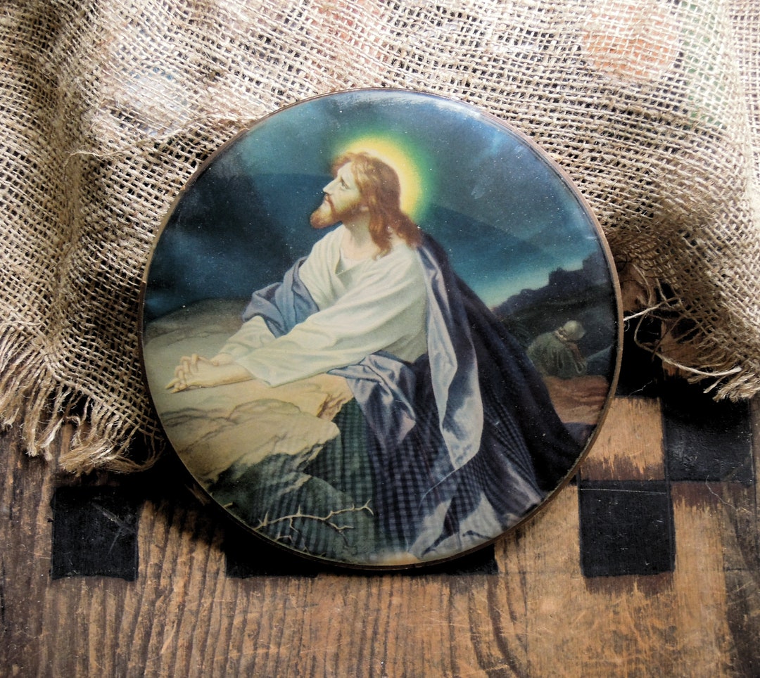 Vintage Picture of Jesus Christ Under Convex Glass / Icon Convex Glass ...