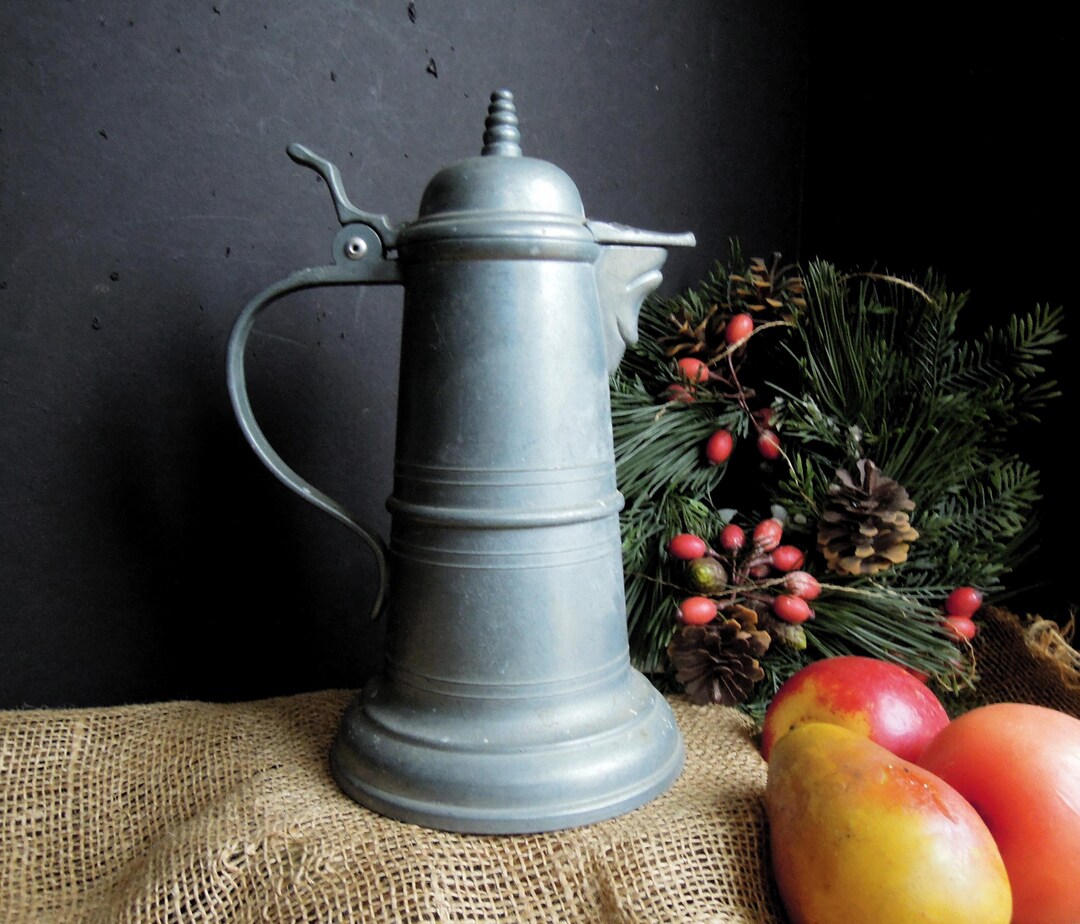Antique Pewter Wine Pitcher / Beer Tankard German Pitcher Mug / Pewter ...
