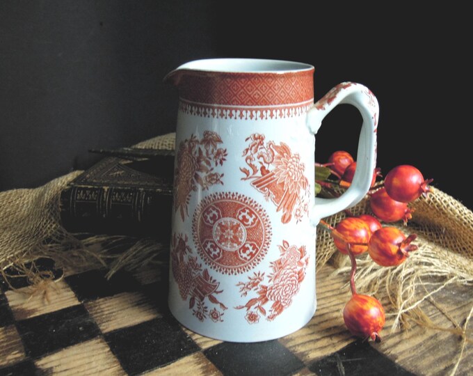 Vintage Orange Chinoiserie Transferware Jug / Pitcher / Copeland Spode ...