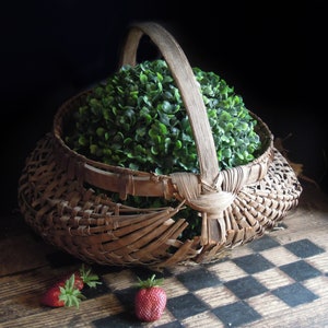 Antique Wicker Basket With Handle / Rustic Handmade Basket / Splint ...